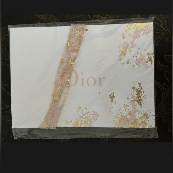Dior | Party Supplies | Dior Paper Gift Bag White Gold Pink Logo Ribbon ...